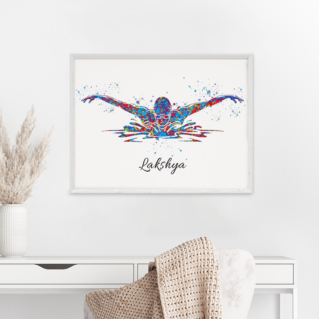 'Swimmer Butterfly' Personalised Wall Art (Big Frame) – My Kids Wall