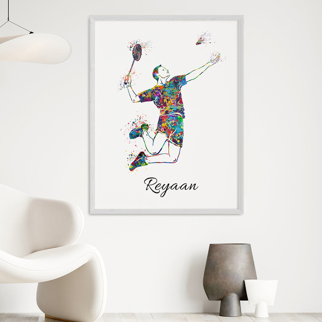 'Badminton Player' Personalised Wall Art (Big Frame) – My Kids Wall