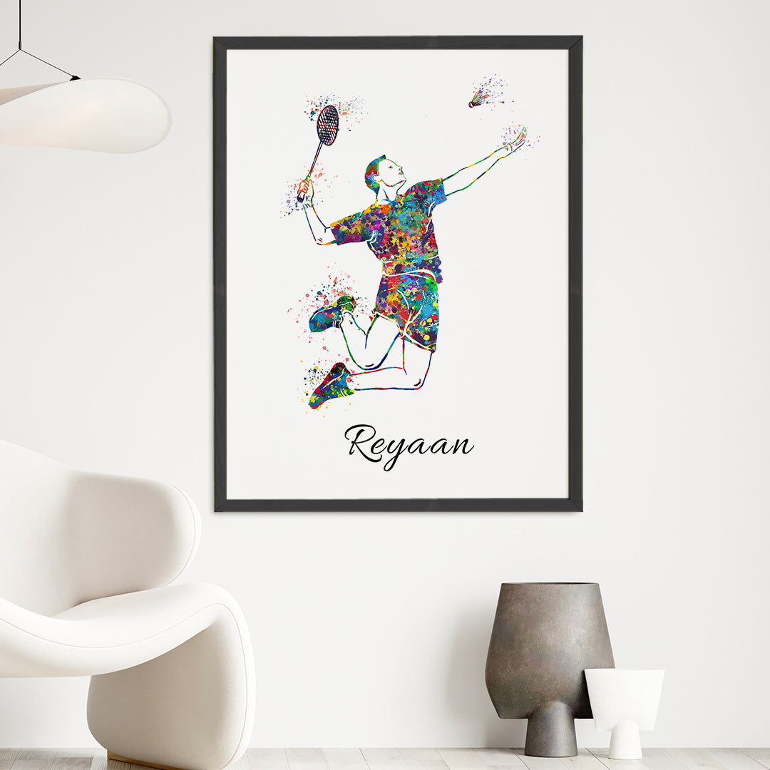 'Badminton Player' Personalised Wall Art (Big Frame) – My Kids Wall