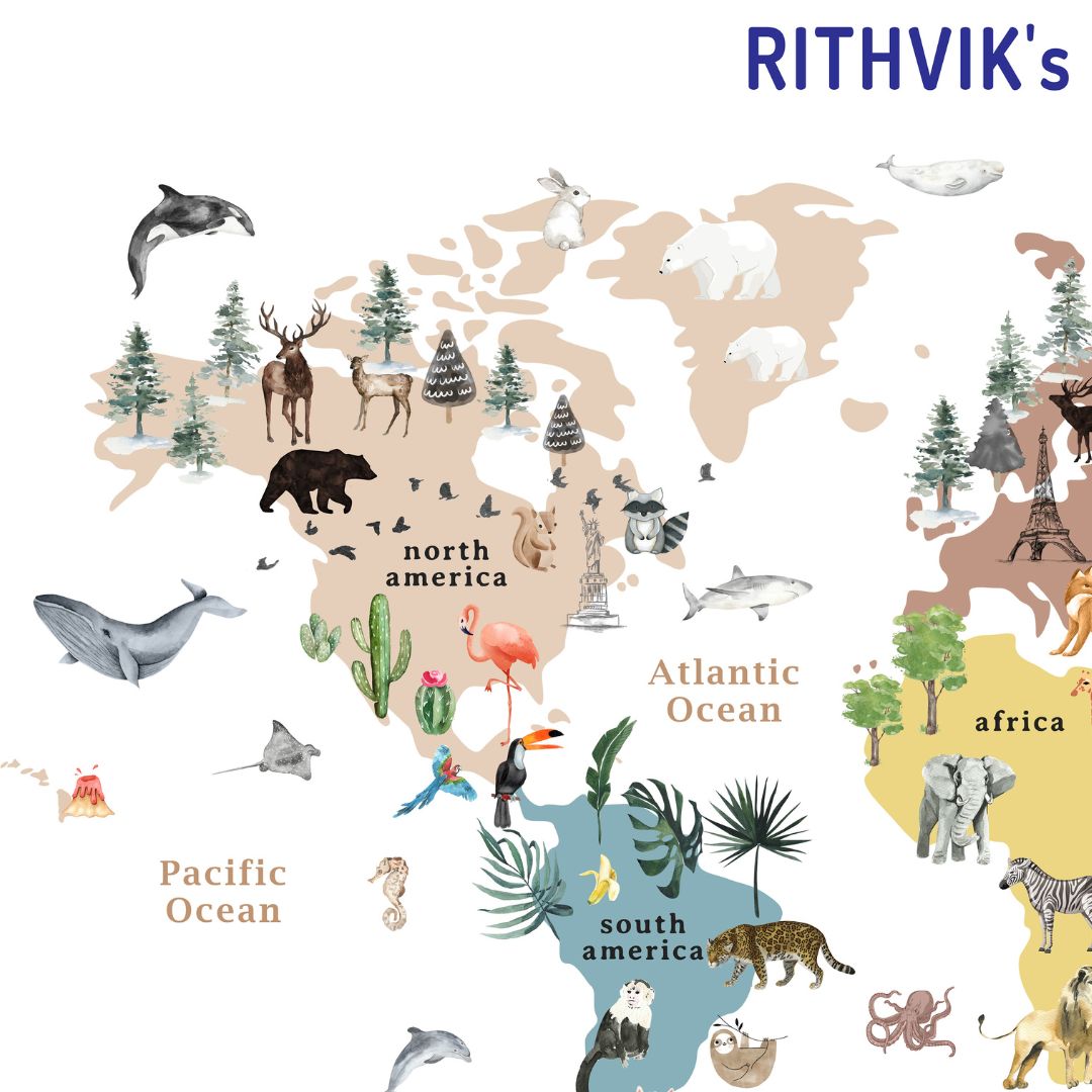 Educational Animals World Map (Framed) – My Kids Wall