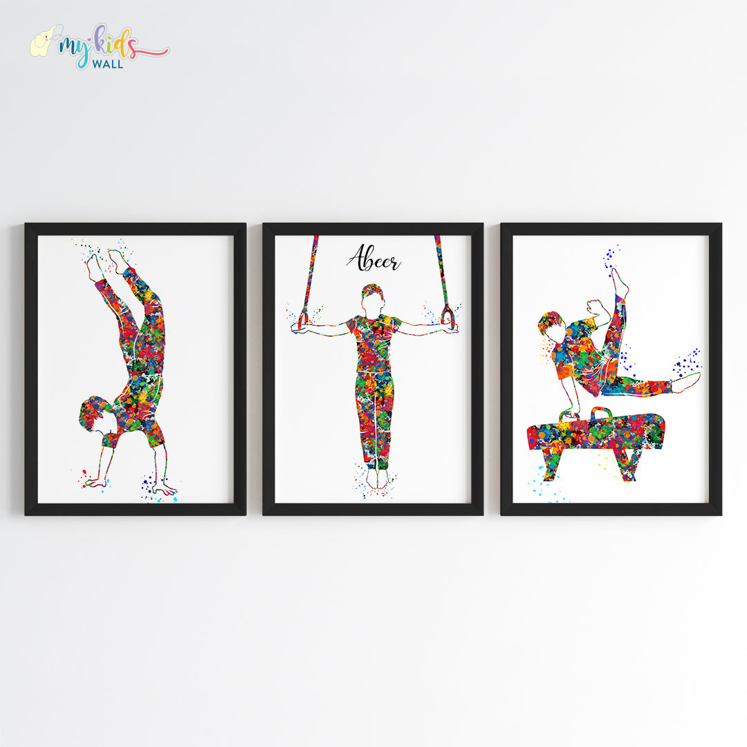'Gymnastic Boy' Personalized Wall Art (Framed Set of 3) New – My Kids Wall