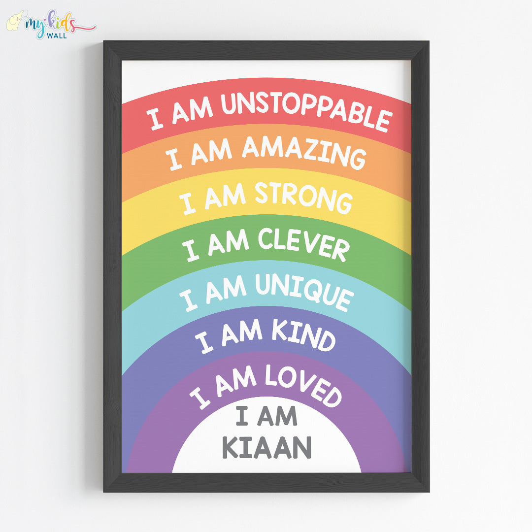 'Rainbow Themed Daily Positive Affirmations' Personalised Wall Art (Fr ...