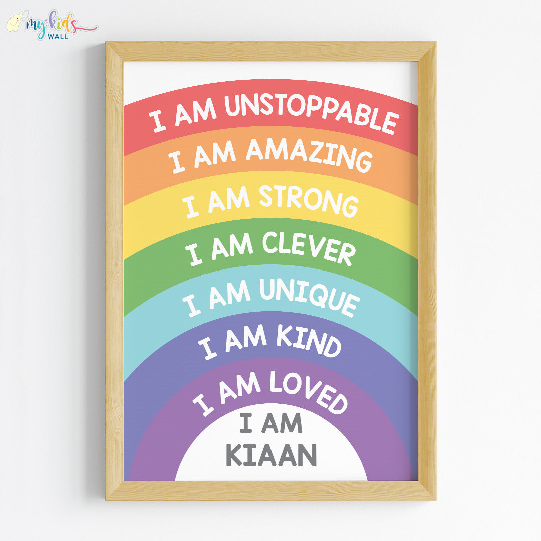 'Rainbow Themed Daily Positive Affirmations' Personalised Wall Art (Fr ...