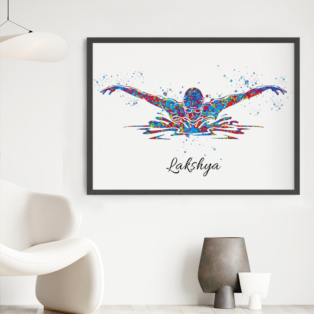 'Swimmer Butterfly' Personalised Wall Art (Big Frame) – My Kids Wall