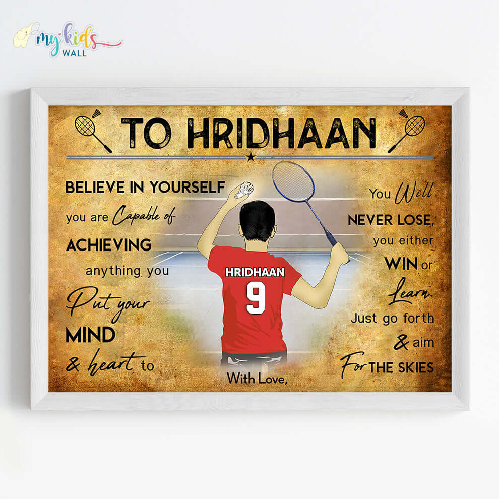 Badminton Player Boy Personalized Motivational Wall Art (Framed) – My ...