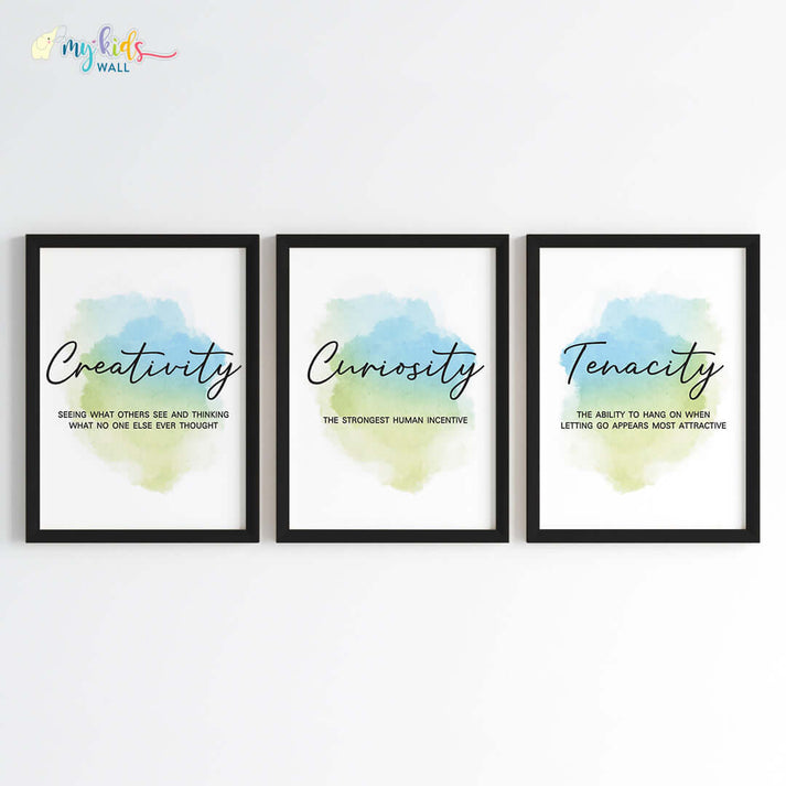 Creativity, Tenacity & Curiosity Motivational Wall Art (Framed Set of ...