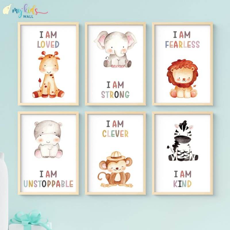Cute Animals with Positive Affirmations Wall Art (Framed) – My Kids Wall