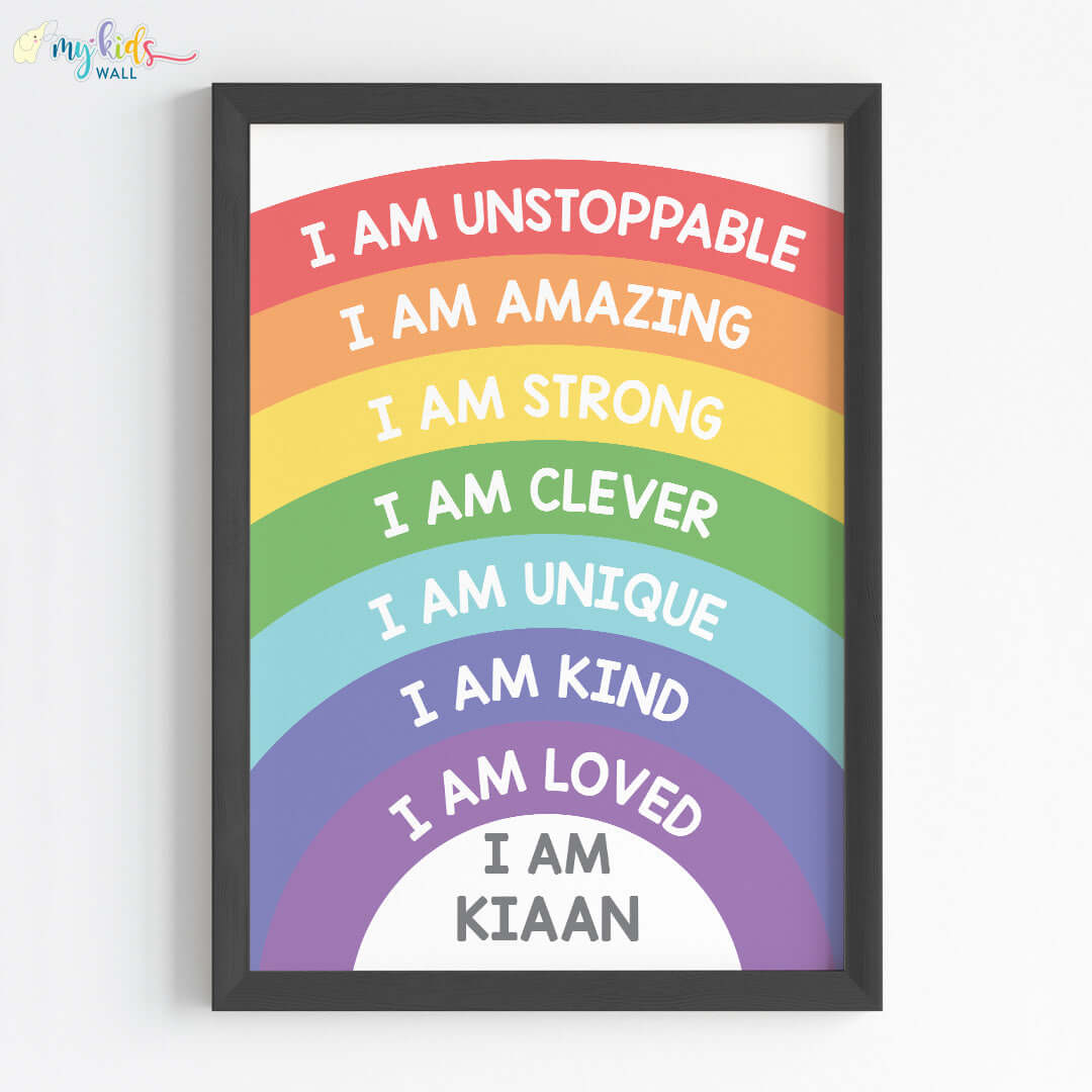 Rainbow Themed Daily Positive Affirmations Personalised Wall Art (Fram ...