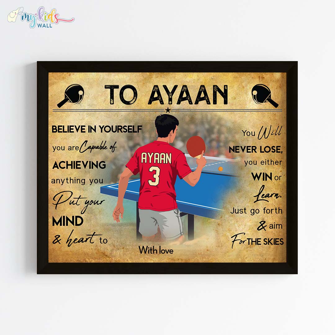 Table Tennis Player Boy Personalized Motivational Wall Art (Framed ...