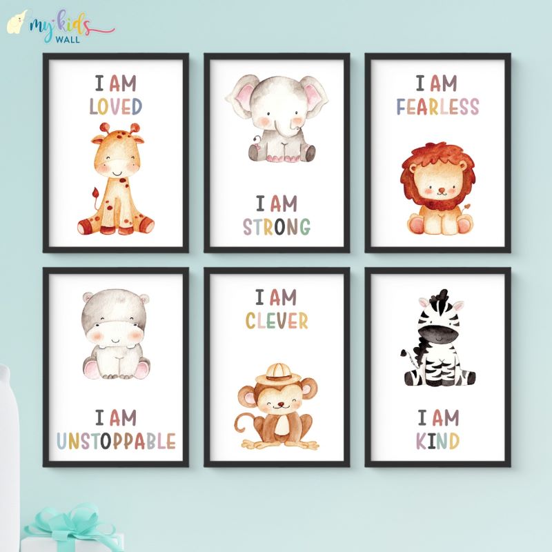 'Cute Animals with Positive Affirmations' Wall Art (Framed) – My Kids Wall
