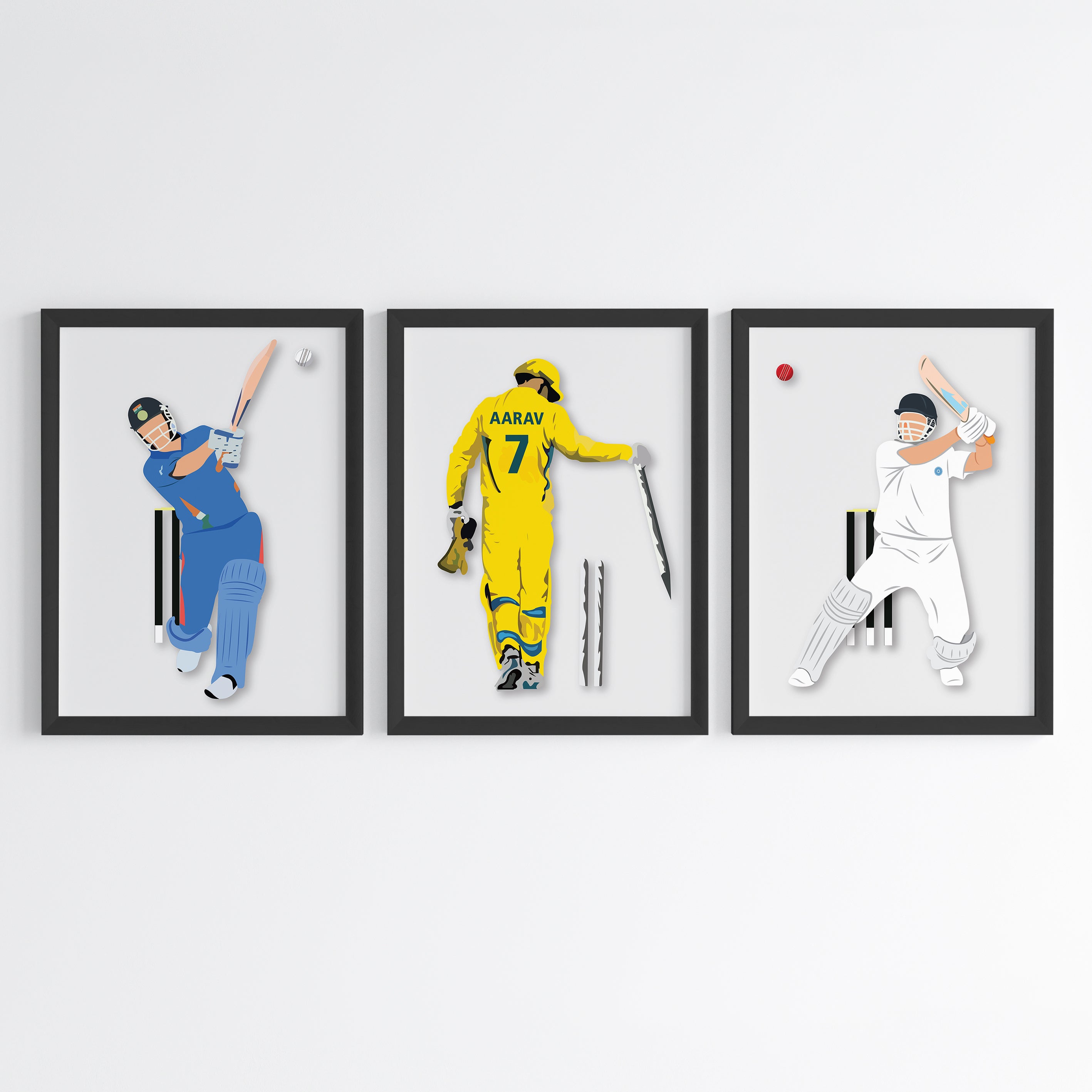 'M. S. Dhoni' Personalized Wall Art (Framed Set of 3) – My Kids Wall
