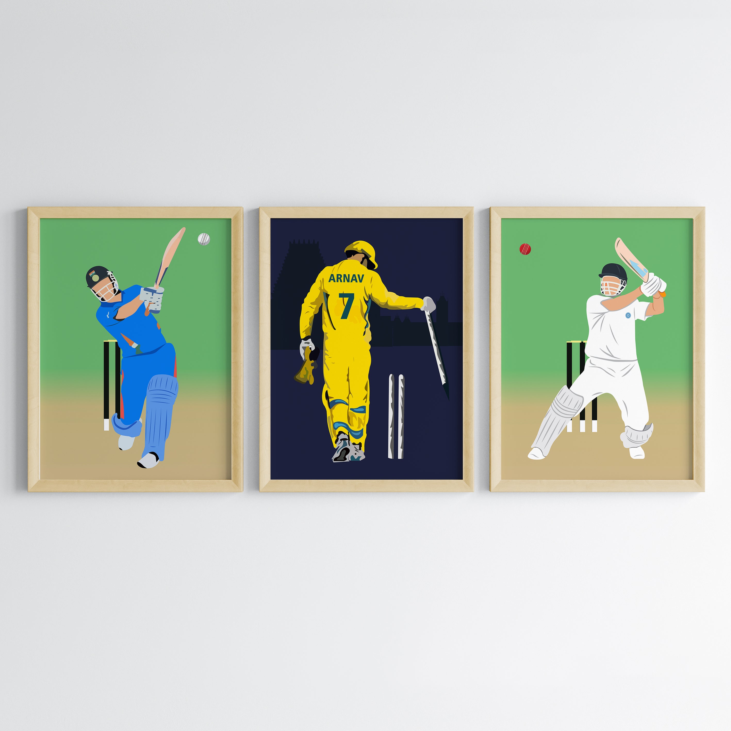 'M. S. Dhoni' Personalized Wall Art (Framed Set of 3) – My Kids Wall